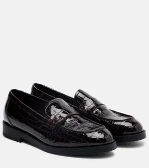 JIMMY CHOO Ivy Croc-effect Patent Leather Loafers - Black