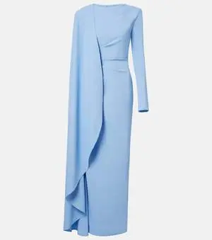 Rachel Gilbert Dion Caped Draped Gown Blue