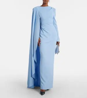 Rachel Gilbert Dion Caped Draped Gown - Blue
