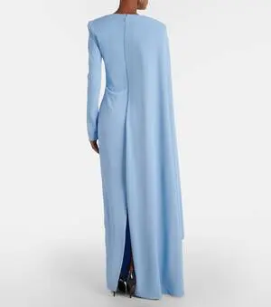 Rachel Gilbert Dion Caped Draped Gown - Blue