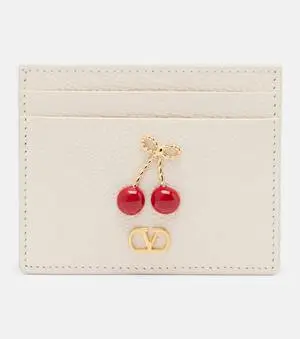 Valentino Garavani Embellished Leather Card Holder - Beige