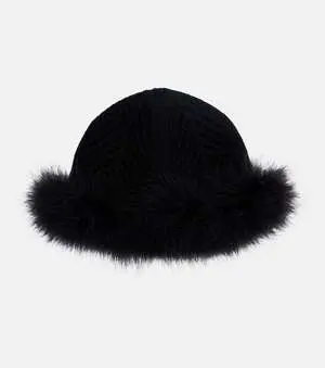 Valentino Garavani Vlogo Feather-trimmed Virgin Wool Beanie