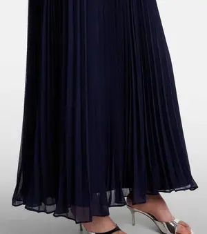 SELF-PORTRAIT Embellished Feather-trimmed Chiffon Maxi Dress - Blue