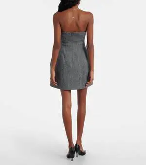 SELF-PORTRAIT Herringbone Wool-blend Bustier Dress
