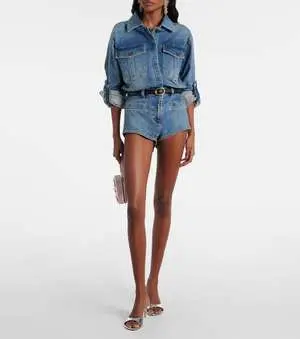 SELF-PORTRAIT Embellished Denim Romper