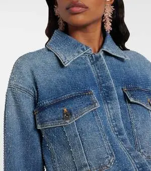 SELF-PORTRAIT Embellished Denim Romper