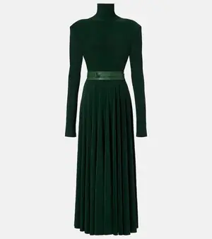 Norma Kamali Belted Pleated Midi Dress