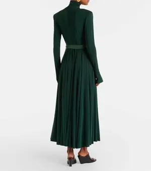 Norma Kamali Belted Pleated Midi Dress