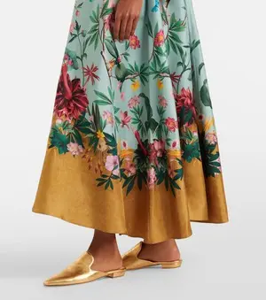 La DoubleJ Magnifico Floral Silk Twill Maxi Dress - Green