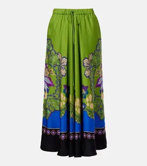 La DoubleJ Printed Silk Midi Skirt