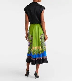 La DoubleJ Printed Silk Midi Skirt