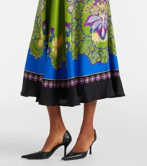 La DoubleJ Printed Silk Midi Skirt