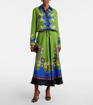 La DoubleJ Printed Silk Midi Skirt - Green