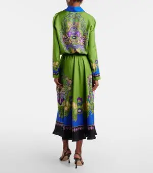 La DoubleJ Printed Silk Midi Skirt - Green