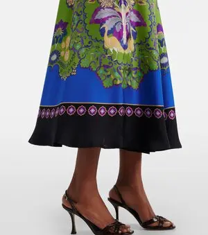 La DoubleJ Printed Silk Midi Skirt - Green