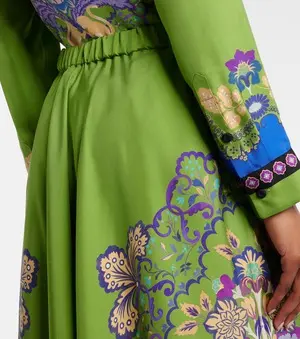 La DoubleJ Printed Silk Midi Skirt - Green