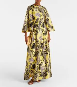 La DoubleJ Belle Cutout Printed Silk Maxi Dress