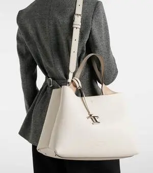 TOD'S Medium Leather Tote Bag - Beige