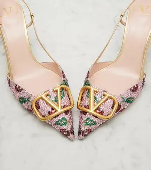 Valentino Garavani Vlogo 80 Embellished Slingback Pumps - Multicoloured