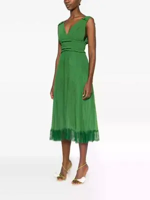 SELF-PORTRAIT Bow Pleated Dress - Green