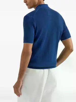 Brunello Cucinelli Cotton Half English Rib Knit Polo Shirt - Blue