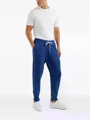 Brunello Cucinelli Cotton English Rib Knit Trousers With Zipper Cuffs - Blue