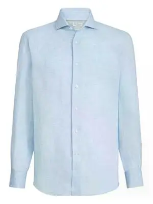Brunello Cucinelli Linen Easy Fit Shirt With Spread Collar - Blue