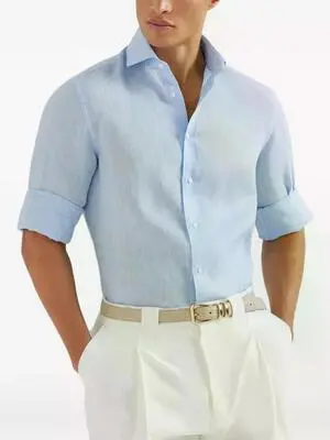 Brunello Cucinelli Linen Easy Fit Shirt With Spread Collar