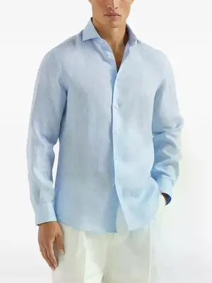 Brunello Cucinelli Linen Easy Fit Shirt With Spread Collar - Blue