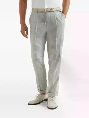 Brunello Cucinelli Prince Of Wales Check Virgin Wool Trousers - Grey