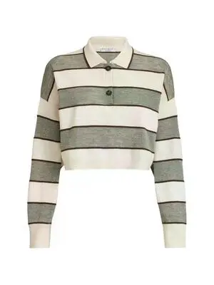 Brunello Cucinelli Striped-Pattern Polo Shirt Neutrals