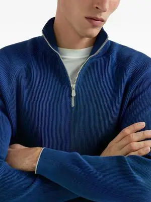 Brunello Cucinelli Zip Cotton Sweater - Blue
