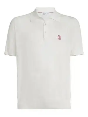 Brunello Cucinelli Butoon-fastening Logo-detail Polo Shirt - Neutrals