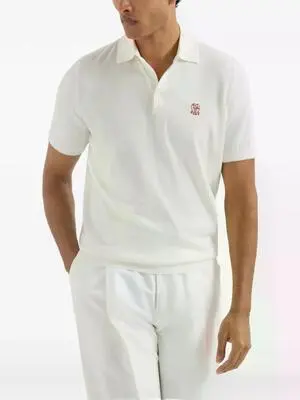 Brunello Cucinelli Butoon-fastening Logo-detail Polo Shirt - Neutrals