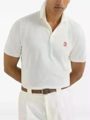 Brunello Cucinelli Butoon-fastening Logo-detail Polo Shirt - Neutrals