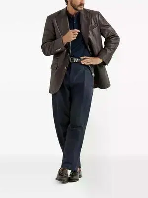Brunello Cucinelli Peak-lapels Leather Blazer - Brown