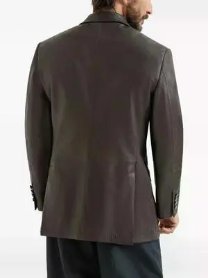 Brunello Cucinelli Peak-lapels Leather Blazer - Brown