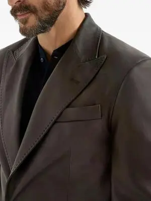Brunello Cucinelli Peak-lapels Leather Blazer - Brown