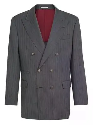 Brunello Cucinelli Striped-pattern Double-breasted Blazer - Grey