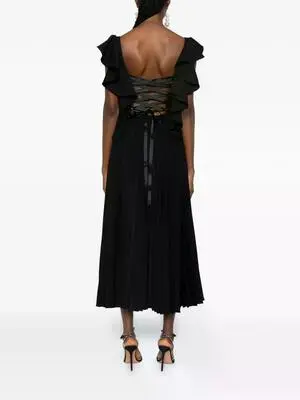 PARLOR Ruffled Pleated Midi Dress