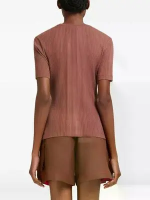 Marni Ribbed Knit T-shirt With Embroidered Logo - Brown