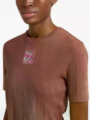 Marni Ribbed Knit T-shirt With Embroidered Logo - Brown