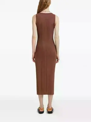 Marni Ribbed Logo-patch Midi Dress - Brown