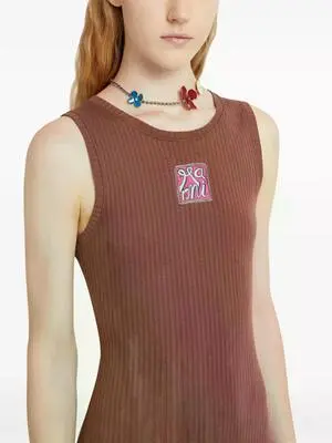 Marni Ribbed Logo-patch Midi Dress - Brown