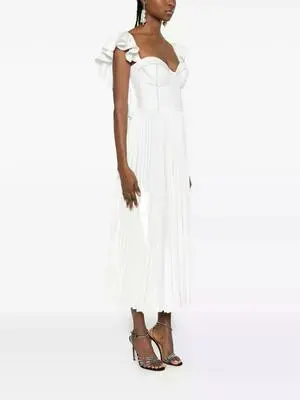 PARLOR Ruffled Pleated Midi Dress - White