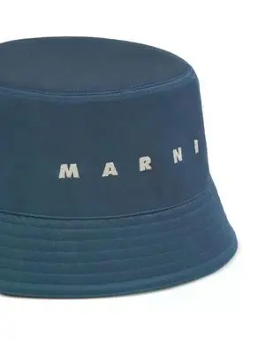 Marni Embroidered Lettering Bucket Hat - Blue