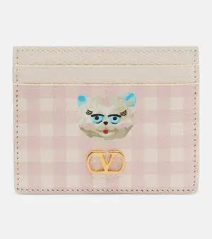 Valentino Garavani Vlogo Checked Leather Card Holder - Pink