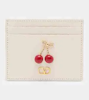 Valentino Garavani Embellished Leather Card Holder - Beige