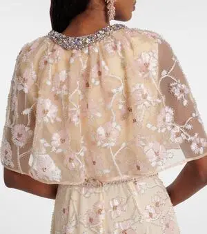 SELF-PORTRAIT Embellished Floral Caped Maxi Dress