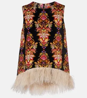 La DoubleJ La Scala Feather-trimmed Top